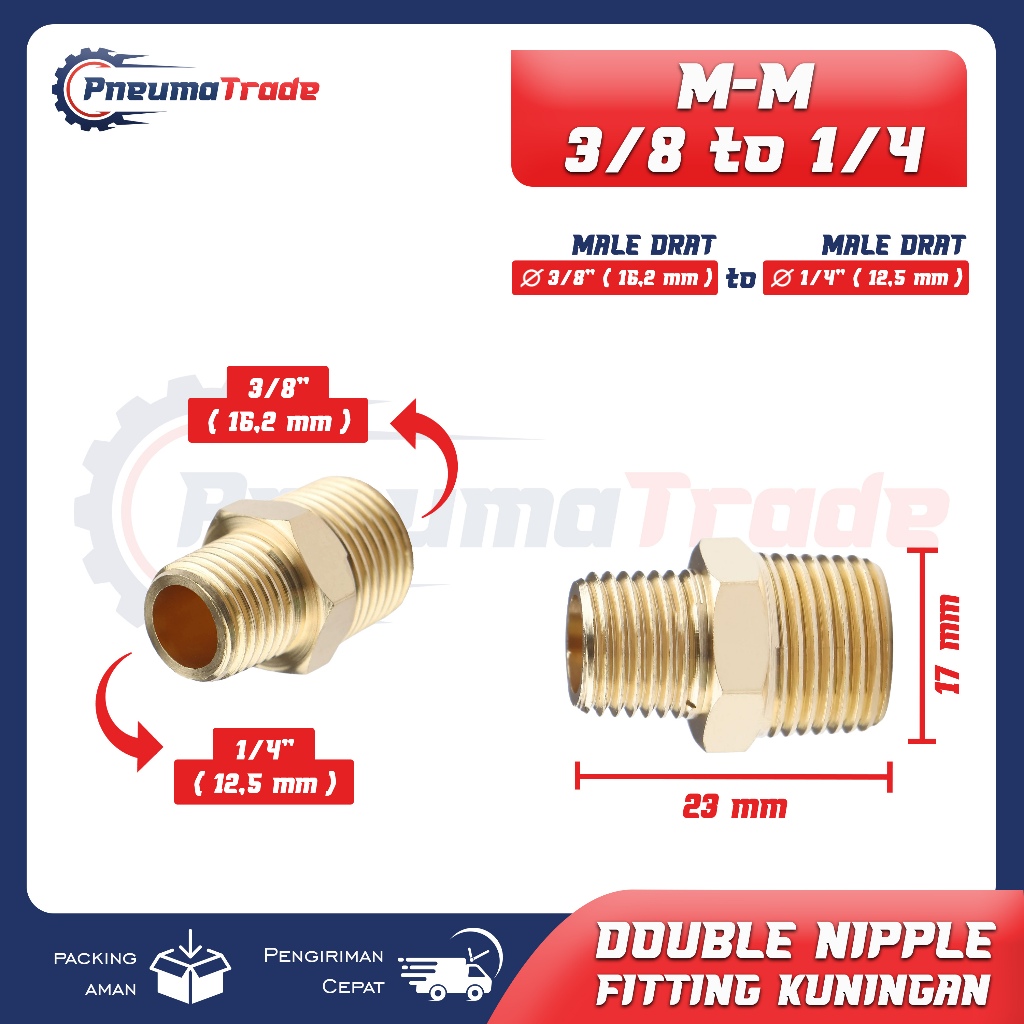 Jual Double Nepel Kuningan Drat kombinasi 1/2" 1/8" 1/4 3/8 3/4 MALE TO MALE | Shopee Indonesia