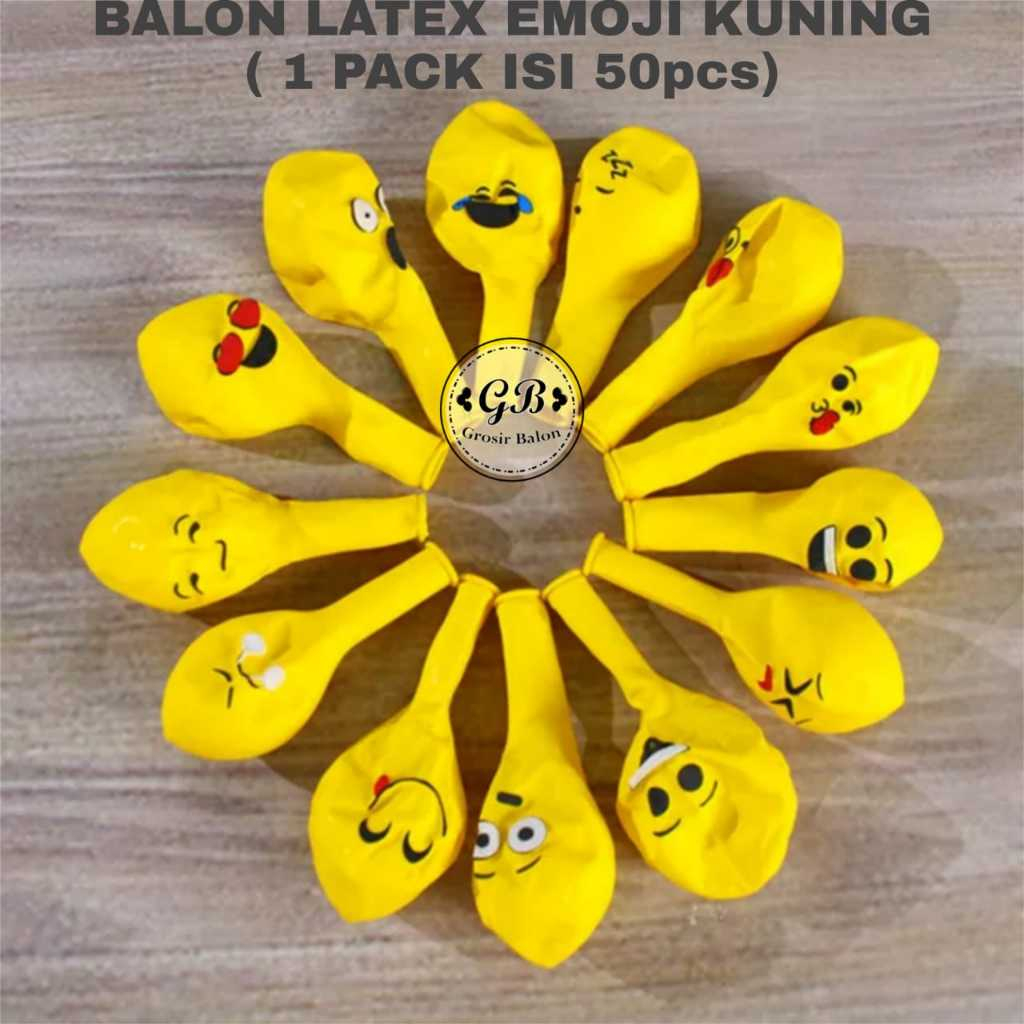 Jual 1PACK ISI 50pcs BALON LATEX MOTIF EMOJI / BALON SMILE / BALON ...