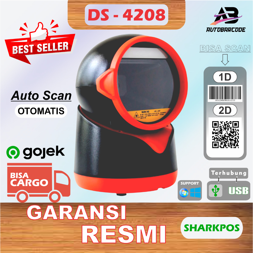 Jual Scanner Omni 2D Sharkpos DS4208 Autoscan 1D Usb Scan Barcode Qris Kasir QR Minimarket DS ...