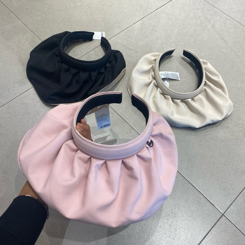 Jual Shell Shaped topless sun visor hat pink cream black / topi pantai ...