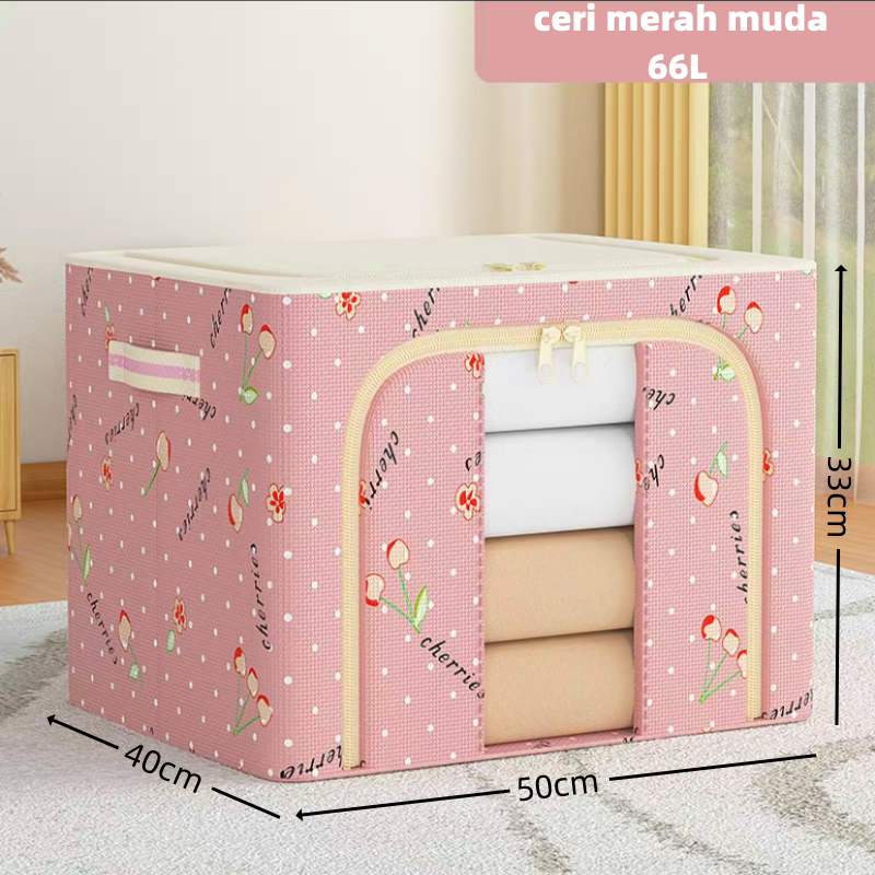 Jual 66/100L storage box Lipat kotak penyimpanan frame baja Double Zipper Large Box pakaian ...