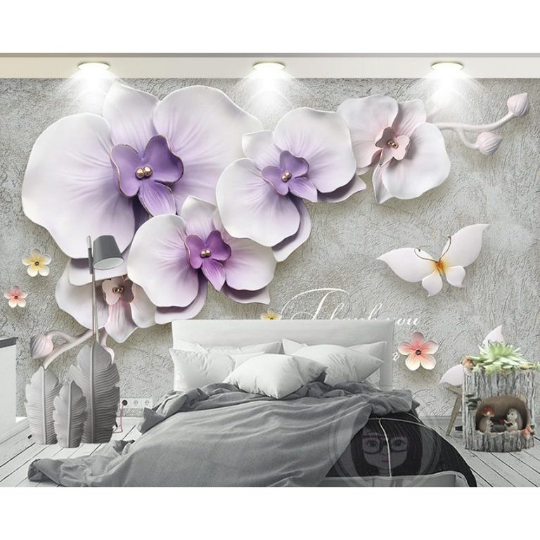 Jual Stiker Wallpaper 3D Custom Motif Bunga Besar Visual Timbul ...