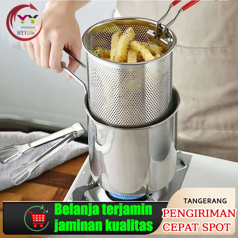 Jual 4 in 1 set Panci goreng deep fryer pot strainer stainless rebus ...