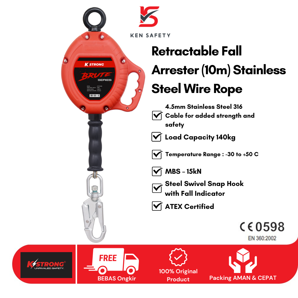 Jual Fall Arrester 10M Retractable Lifeline Stainless Steel Wire Rope ...