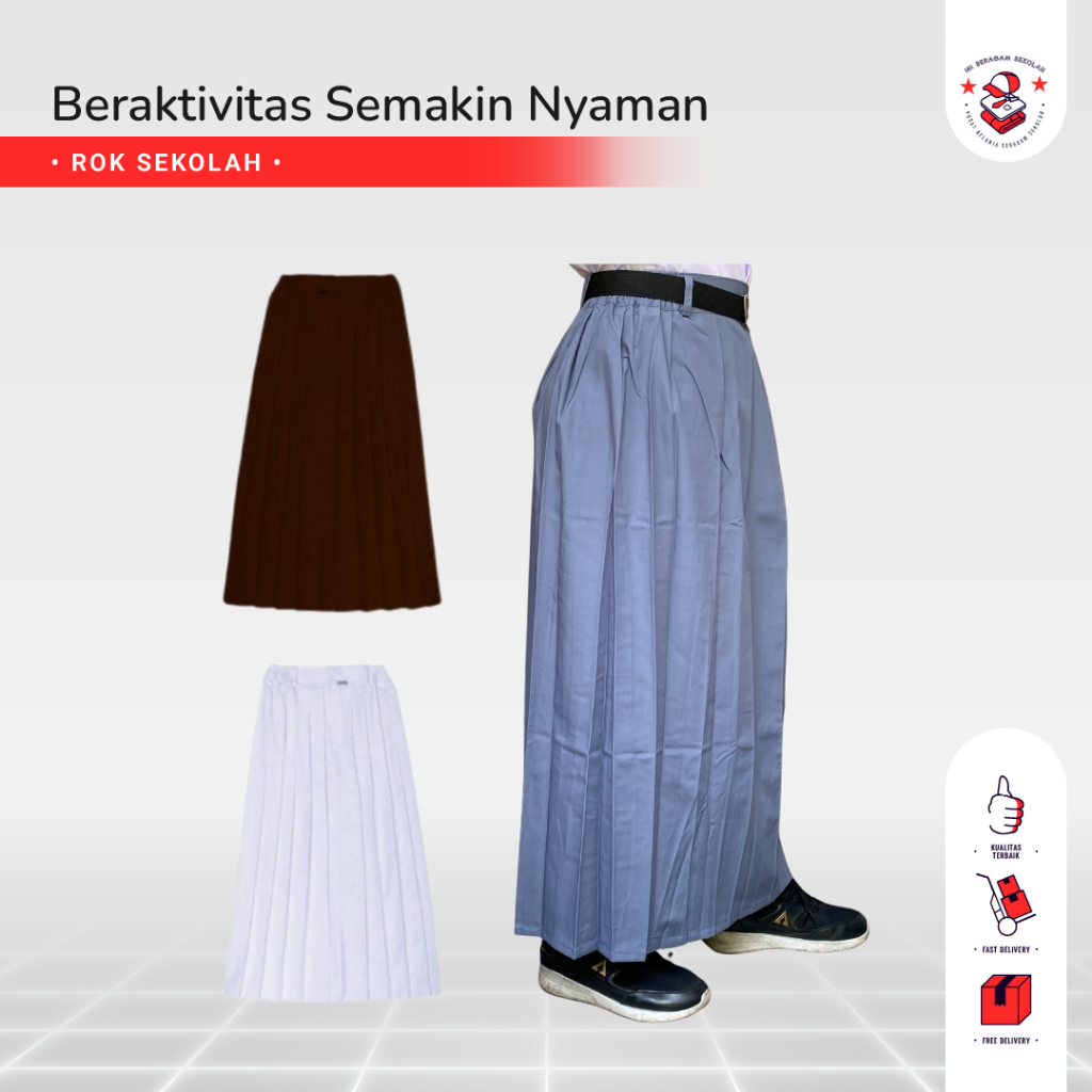 Jual Seragam Sekolah SMP SMA SMK Rok Rempel Panjang Warna Abu Putih Coklat Pramuka Bahan Dril ...