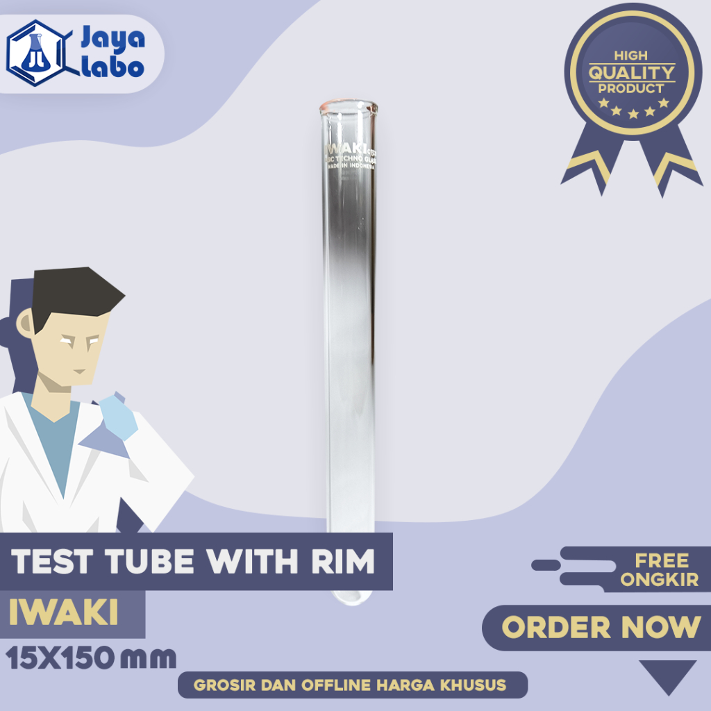 Jual IWAKI TEST TUBE WITH RIM Uk. 15x150 mm / TABUNG REAKSI IWAKI ...