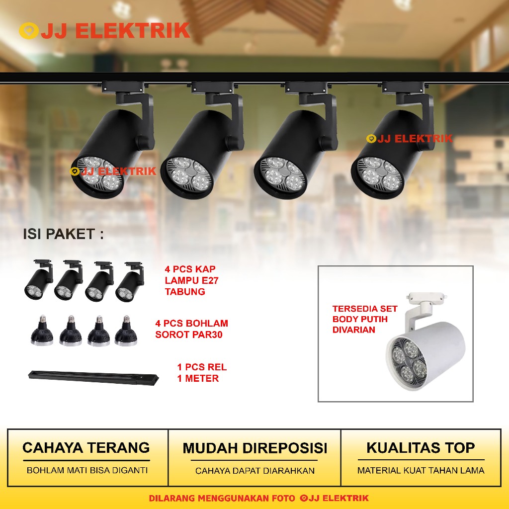 Jual Paket 4 Lampu LED Spotlight Rel Sorot 35W 45W Track Light Hitam ...