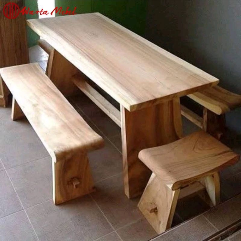 Jual Set Meja Makan Minimalis Kayu Trembesi Tanpa Sambungan Mentahan ...