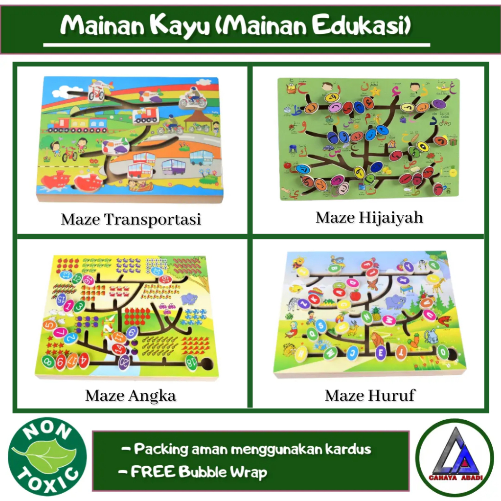 Jual Mainan Kayu Maze/Labirin Angka Hijaiyah Huruf Transportasi Sticker ...