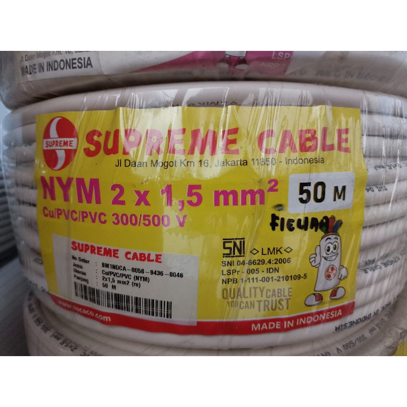 Jual Kabel Listrik Tunggal Kawat SUPREME NYM 2x1,5mm 2x1,5 mm Putih Meteran SNI | Shopee Indonesia