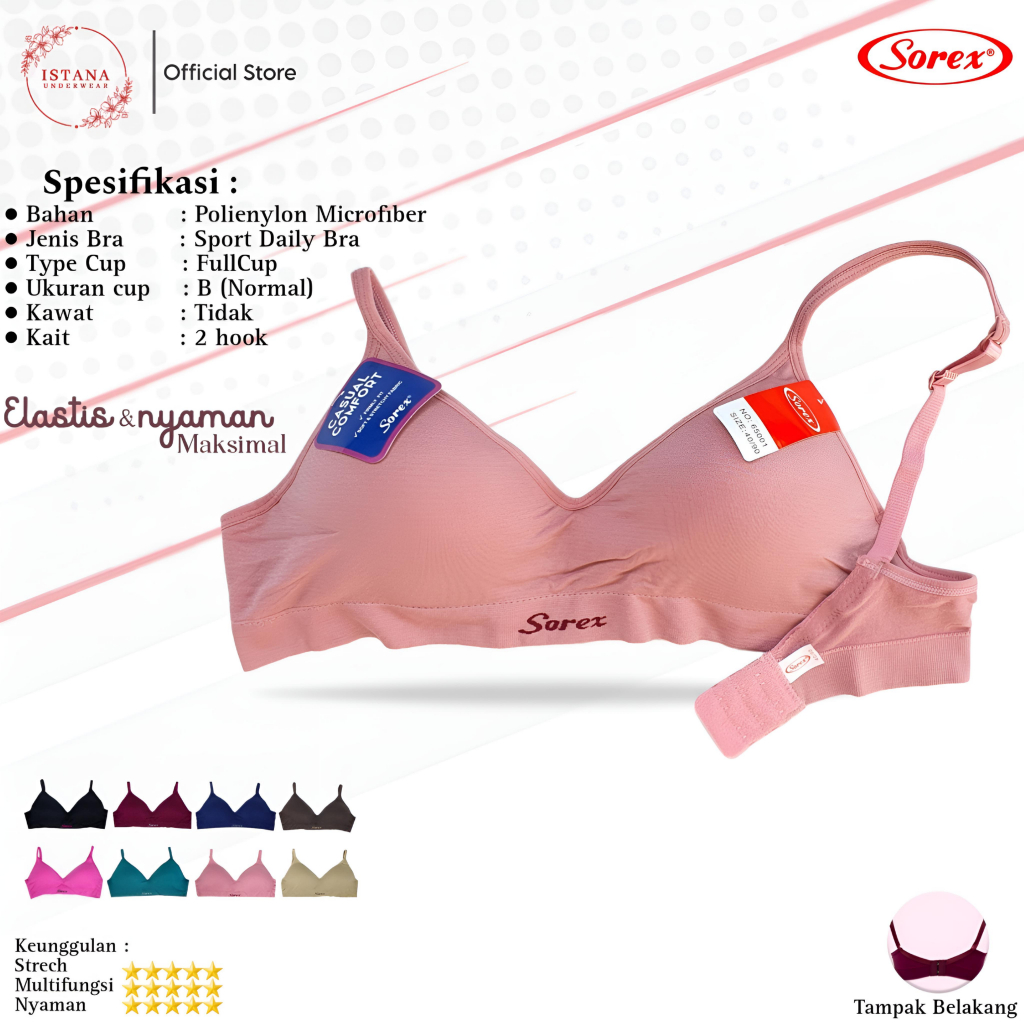 Jual BH Bra sorex tanpa kawat 34-40 / bh sorex nyaman cup b / bra sport ...