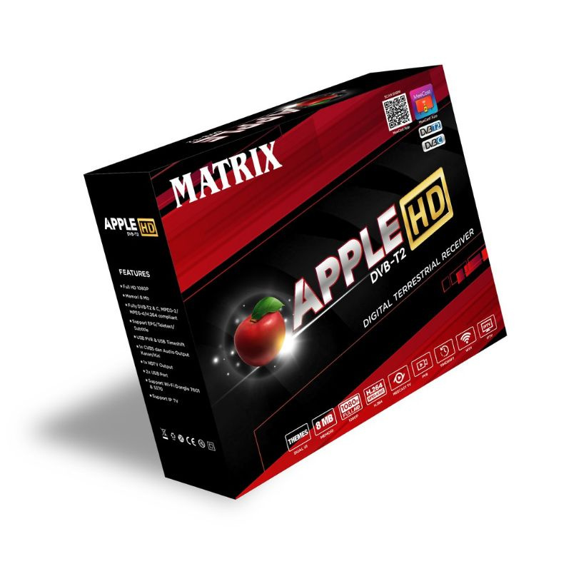 Jual APPLE MERAH Receiver TV Digital DVBT2 HD MATRIX | Shopee Indonesia