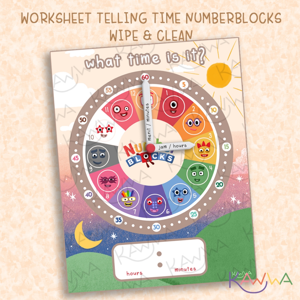 Jual KAWWA ~ Poster Interaktif Belajar Jam dan Waktu Numberblocks Clock ...