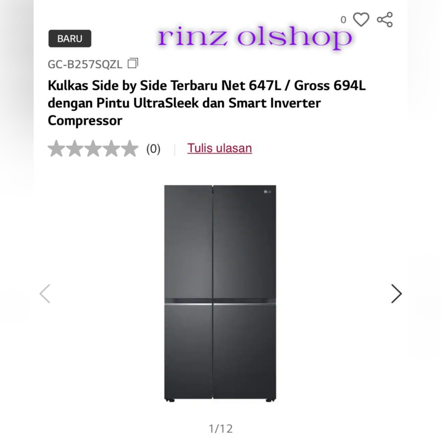 Jual LG GC-B257SQZL Kulkas Side by Side Smart Inverter Compresor 647L | Shopee Indonesia