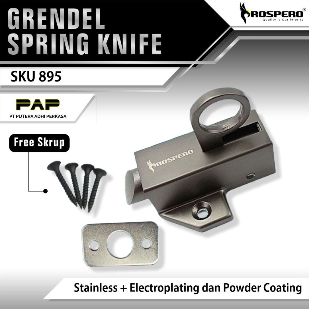 Jual Grendel Spring Knife Kotak Hitam / Grendel Jendela Kodok Prospero ...