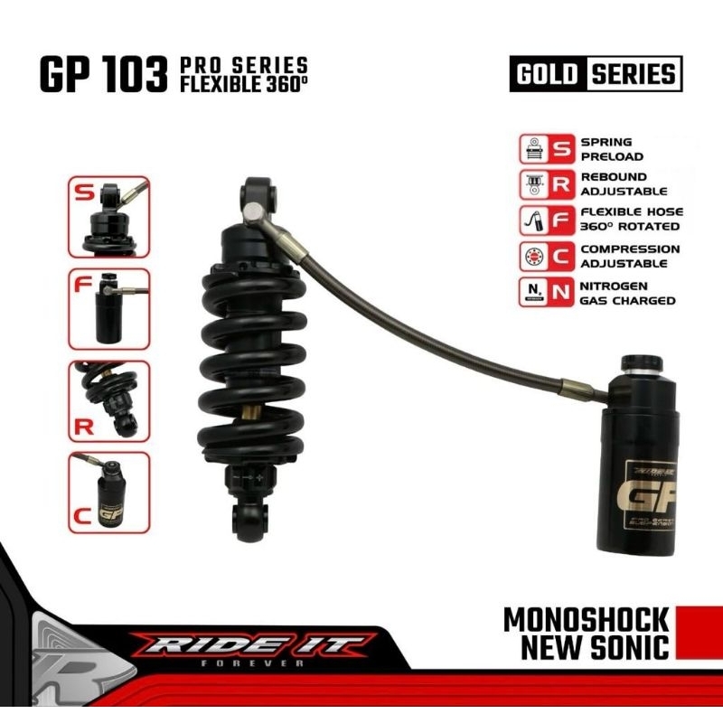 Jual Monoshock tabung pisah Fleksibel Sonic 150, Supra GTR Ride it GP 103 Gold Series As Black ...