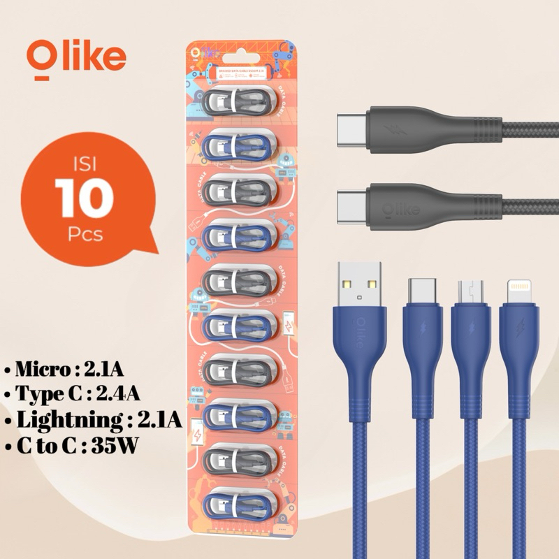 Jual Olike ( 10 PCS ) Kabel Data BRAIDED 2.1A D203M/D203C/D203L/D203CC ...