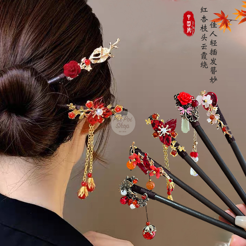 Jual Tusukan Rambut Aksesoris Konde Tradisional Cina Kostum Imlek Bunga ...