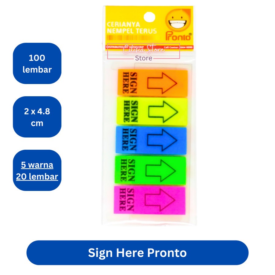 Jual Penanda Buku Sign Here Pronto 5 Warna Pembatas SIGN HERE Memo ...