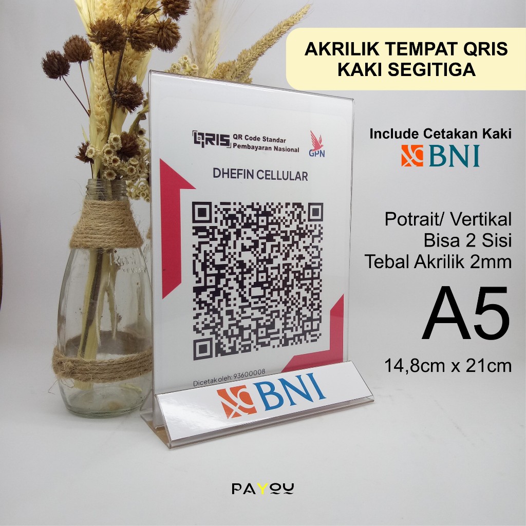 Jual Akrilik Tempat QRIS/ Barcode A5 2mm Kaki Segitiga Logo BNI ...
