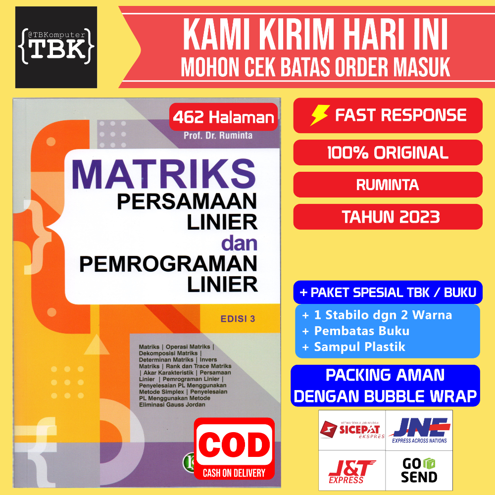 Jual BUKU MATRIKS PERSAMAAN LINIER DAN PEMROGRAMAN LINIER PROF DR ...