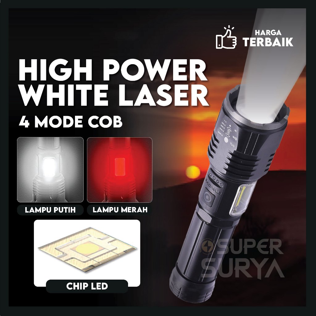 Jual Senter Laser Fokus Super Terang COB 7 Mode Cahaya XHP50 Flashlight ...