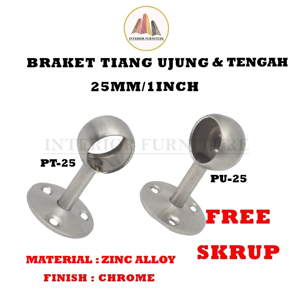 Jual Bracket pipa sock tiang bulat aluminium chrome ss tembus dan buntu ...