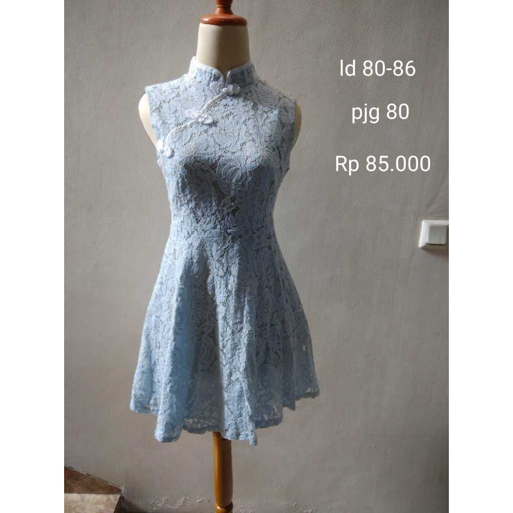 Jual Cheongsam Wanita Biru Bahan Lace | Shopee Indonesia