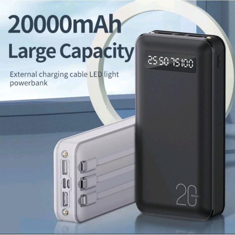 Jual Powerbank 10000mah/20000Mah with Removable Charging Cabel | Shopee ...