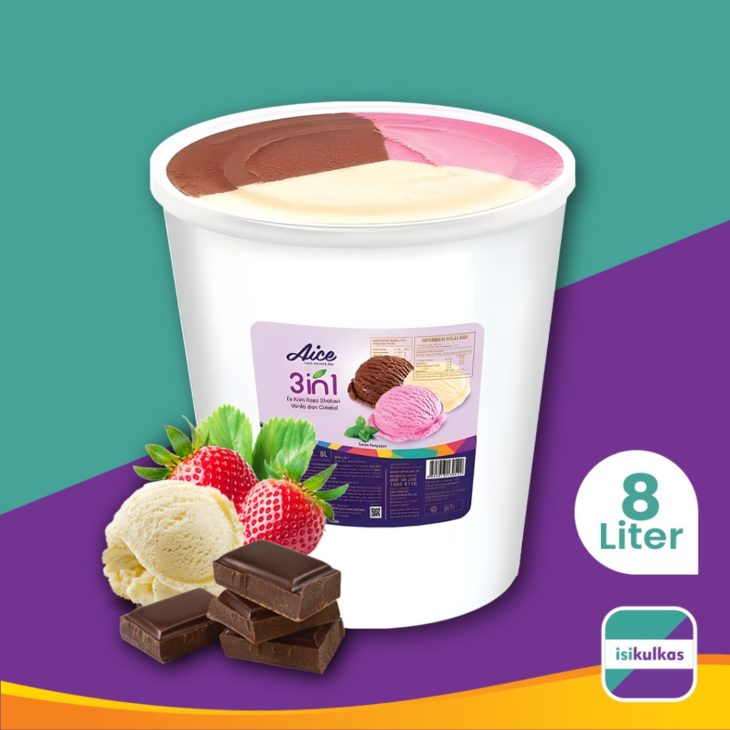 Jual Ice Cream AICE 3 Rasa Mix / Es Krim Neopolitan Ember 8 Liter ...
