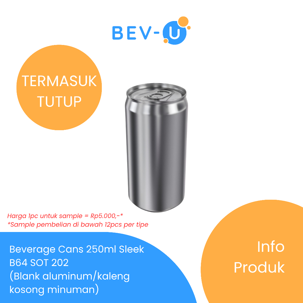 Jual 1pc SAMPLE ONLY Beverage Cans 250ml Sleek B64 SOT 202 (Kaleng Kosong) | Shopee Indonesia