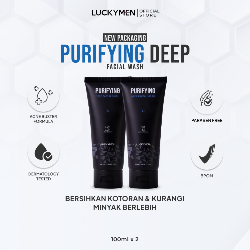 Jual [UPGRADE FORMULA] LUCKYMEN Purifying Deep Facial Wash 2pcs - Ampuh ...
