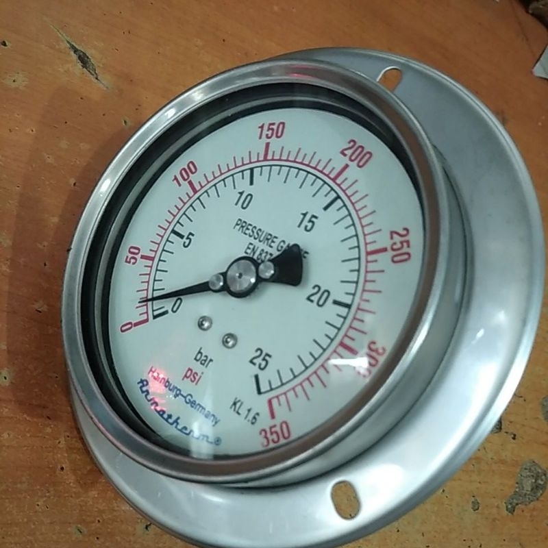 Jual manometer 4" payung flange 0-25 bar/ 0-350 psi drat 1/2 ss brass ...