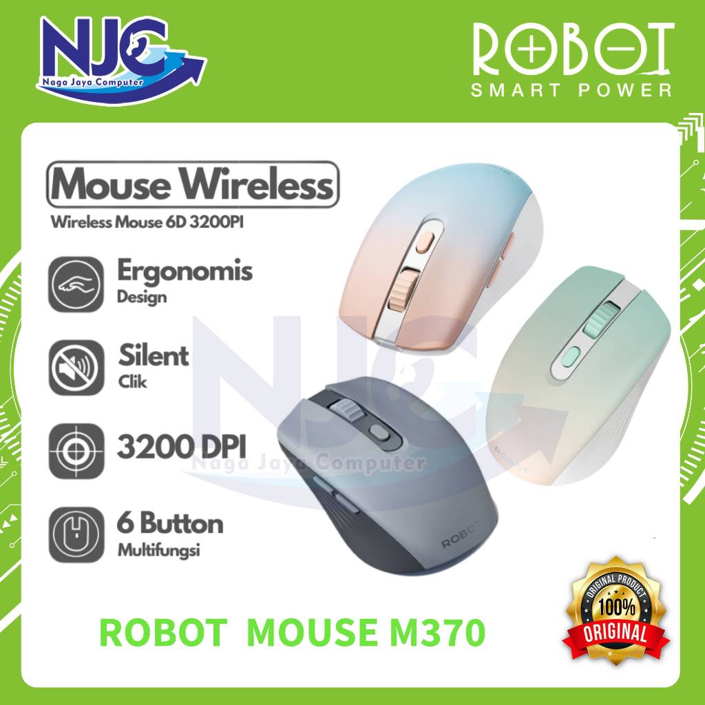 Jual Mouse Wireless ROBOT M370 2.4GHz Silent Klik Optical 3200DPI dengan Receiver USB untuk PC ...