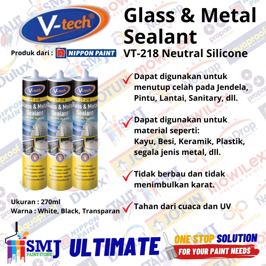 Jual Lem Silicone VTECH dari NIPPON PAINT Netral / Neutral Glass ...