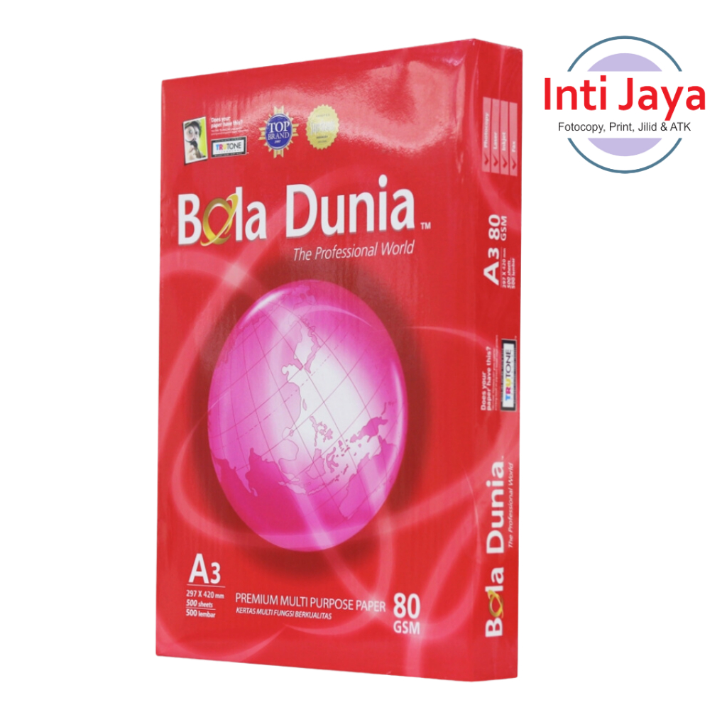 Jual Kertas HVS Polos 80 gsm Bola Dunia A3 1 Rim/ Box | Shopee Indonesia
