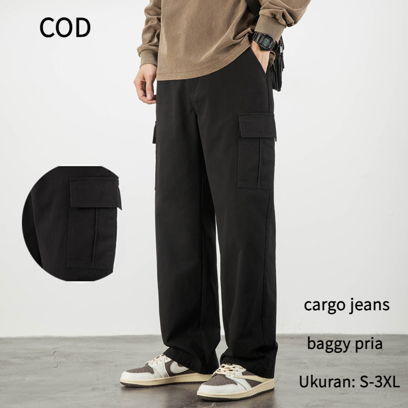 Jual celana cargo jeans baggy jumbo korean style oversize original cowok cargo jeans celana ...