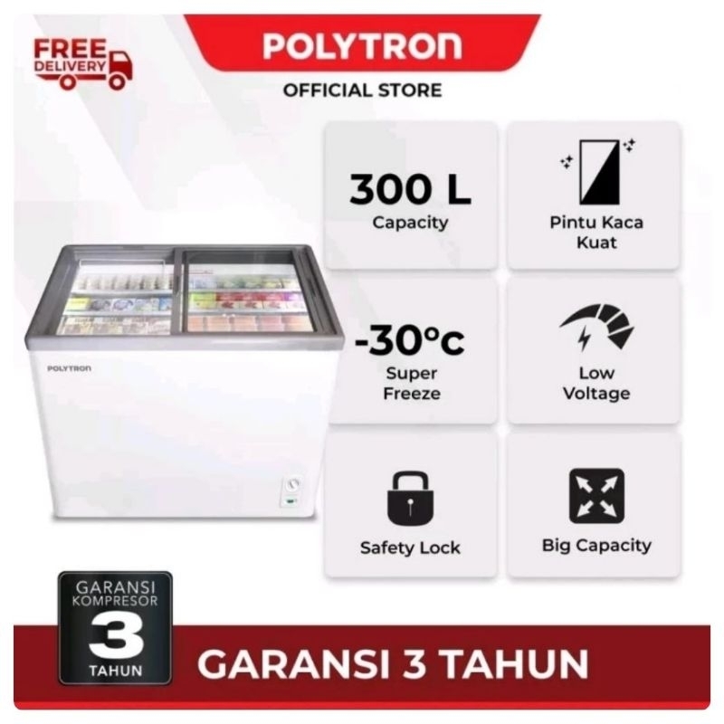 Jual POLYTRON Chest Freezer BOX PCF 329 / PCF329 300L Pintu Sliding ...