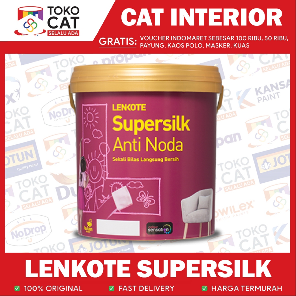 Jual Cat Tembok Interior | Lenkote Supersilk Anti Noda Warna Putih 2,5 ...