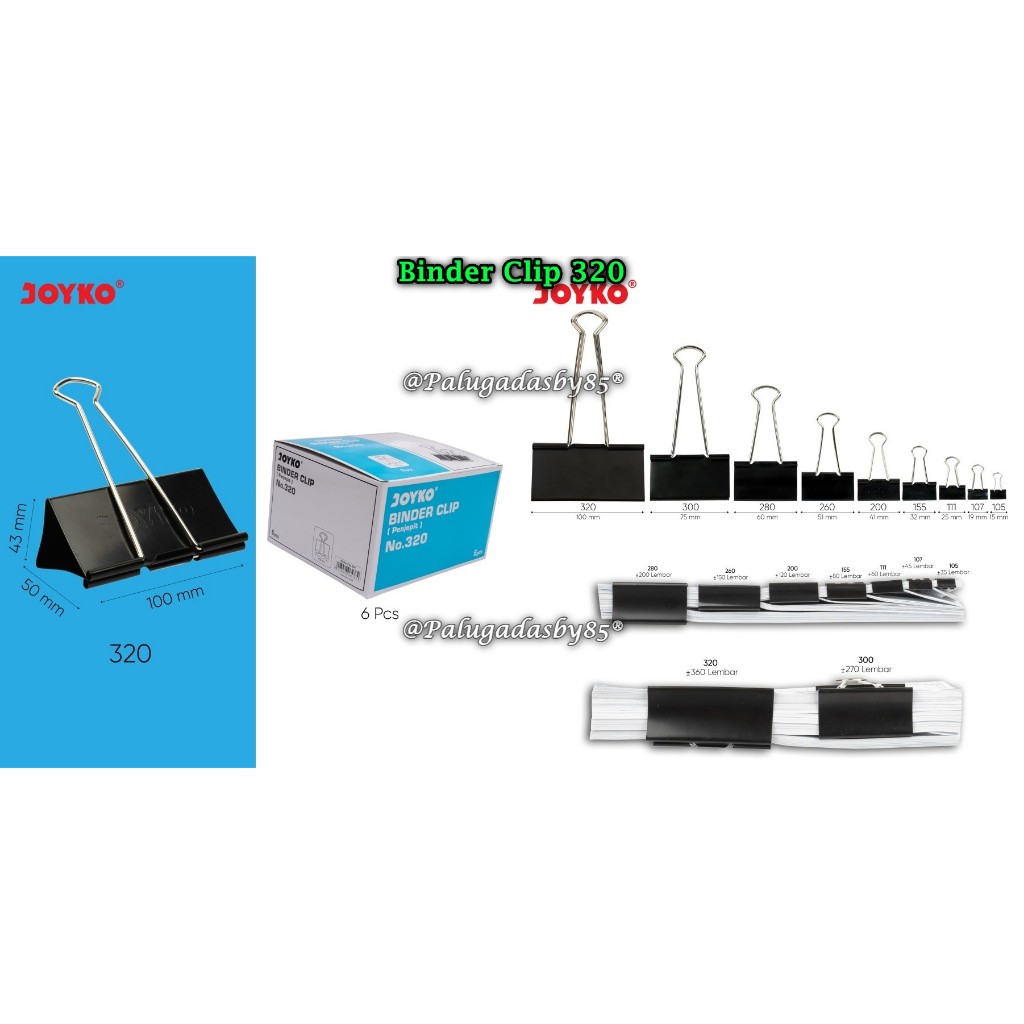 Jual (1 Biji) Binder Clip JOYKO 320 300 280 260 Hitam / Binder Clip ...