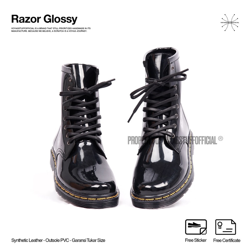 Jual Voyagstuffofficial - Razor Boots 8Hole Black Glossy Pria | Shopee ...