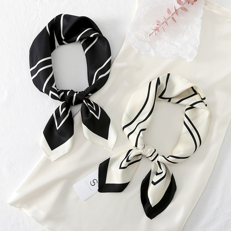 Jual Hijab sutra hitam putih klasik Scarf persegi modis syal tipis ...