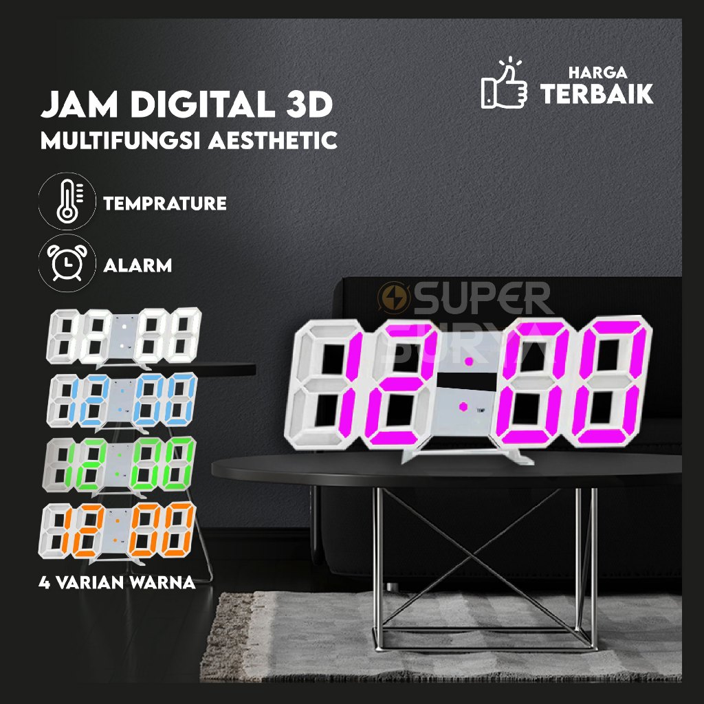 Jual Jam Alarm Meja Dinding 3D 2in1 Digital Gantung Multifungsi Gantung ...