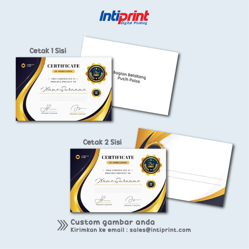 Jual Cetak Sertifikat Piagam Berkualitas Uk. A3 Dapat 2 Sertifikat A4 ...