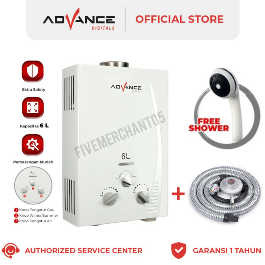 Jual Water Heater Advance GWH 50 6 Liter Pemanas Air Gas Mandi Air Pans ...