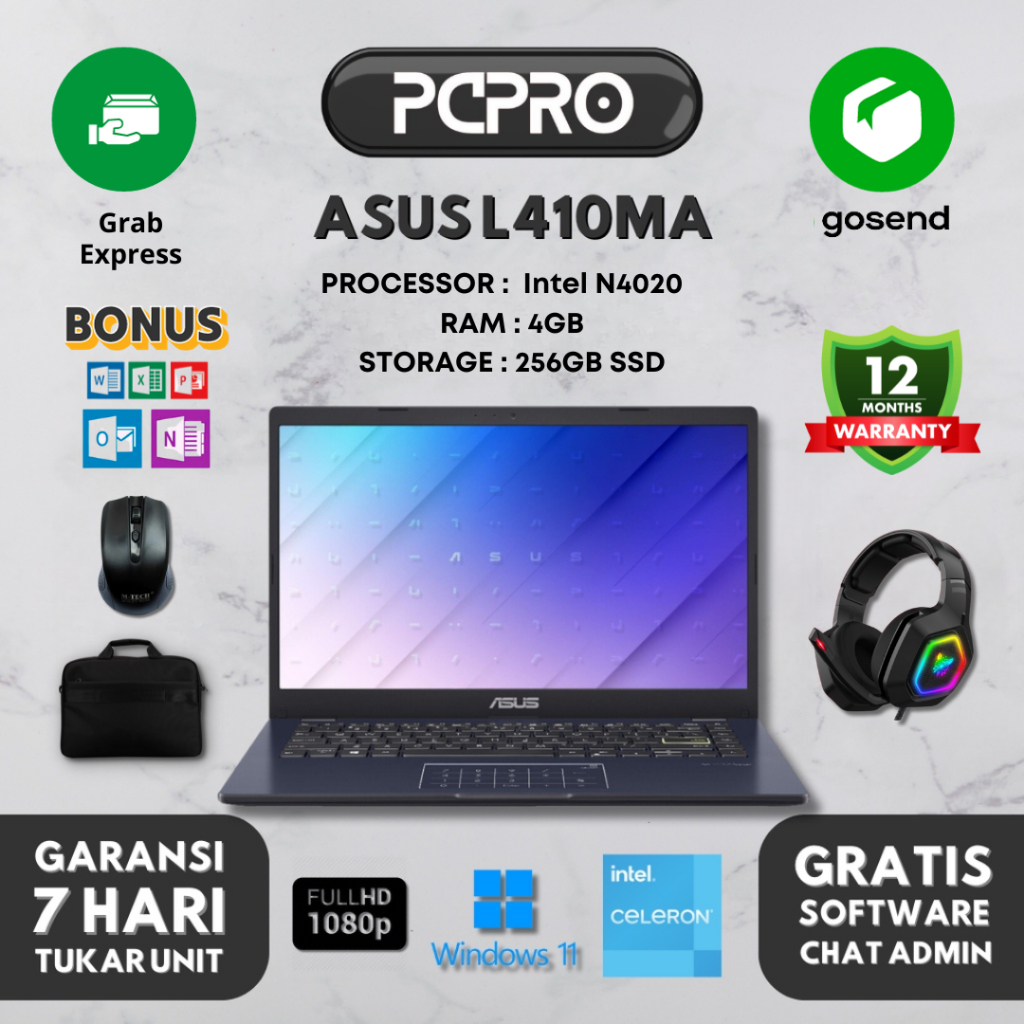 Jual Laptop Asus L410MA Intel N4020 4GB 64GB + 256GB SSD 14 Inch Full ...