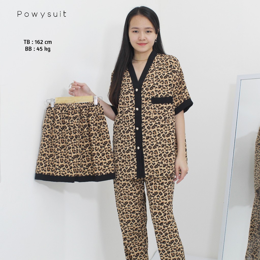 Jual TO17 Piyama 3 in 1 Motif Leopard Bahan Satin Sutra Silk Baju Tidur ...