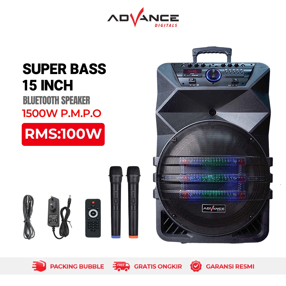 Jual Advance K-1512 Speaker Rapat Portabel Multifungsi 15 Inch Free 2 MIc Karaoke Duet Lampu LED ...
