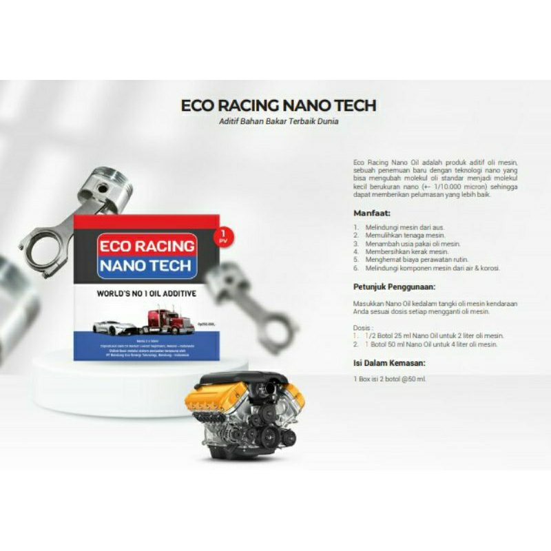 Jual Eco Racing Nano Tech Oil,Aditif Bahan Bakar Terbaik Dunia | Shopee ...