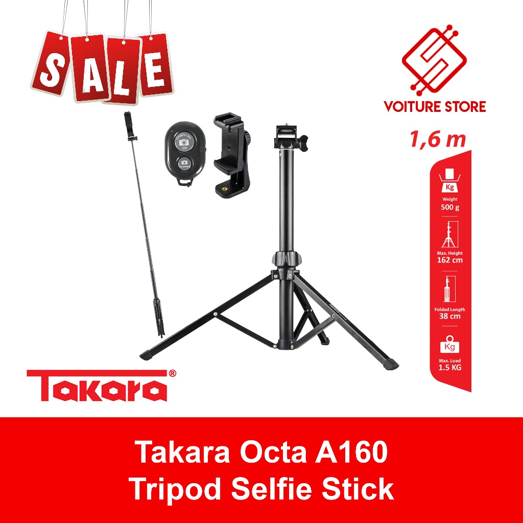 Jual Takara OCTA A160 Multi Function Travel Tripod Selfie Stick Light ...